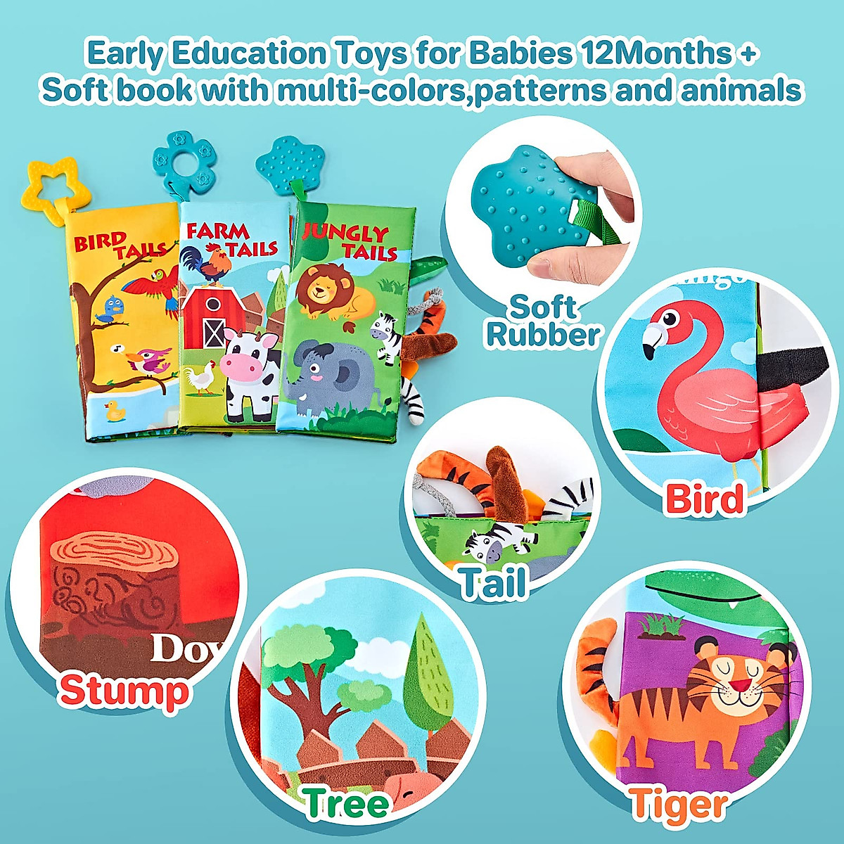 Soft Baby Books 0-6 Months,Cloth Crinkle Book Sensory Baby Toys,Sensory Touch Early Learning Stroller Toys for Infants Toddler Gifts Toy