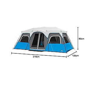 CORE 12 Person Instant Cabin Tent with LED Lights | Large 3 Room Family Lighted Pop Up Tent for 2 Minute Camp Setup | Included Storage Pockets for Camping Accessories