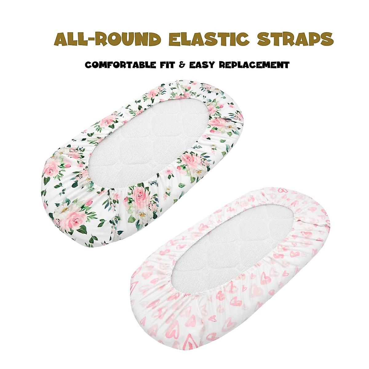 Fitted Bassinet Sheets Fitted for Baby Girl, 33"x16" Stretch to Fit Different Cradle and Bassinet Mattress Set, Ultra Soft Breathable Cozy Cradle Sheets, 2 Pack. (Love - Flowers)