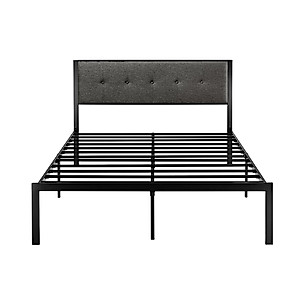 Allewie Full Size Bed Frame with Upholstered Button Tufted Headboard, Platform Bed Frame with 12.4" Underbed Storage, No Box Spring Needed,Noise Free, Easy Assembly, Dark Grey