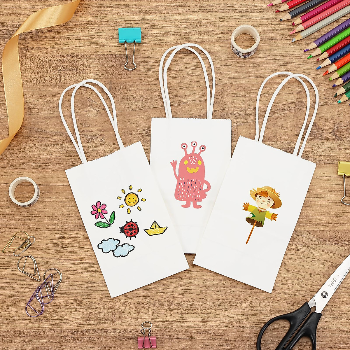 Moretoes 60pcs Small White Paper Bags 6x3.5x2.4 Inches Mini Kraft Gift Bags with Handles Bulk, Party Favor Bags Goodie Bags, Merchandise Bags for Business, Shopping, Retail, Small Gifts