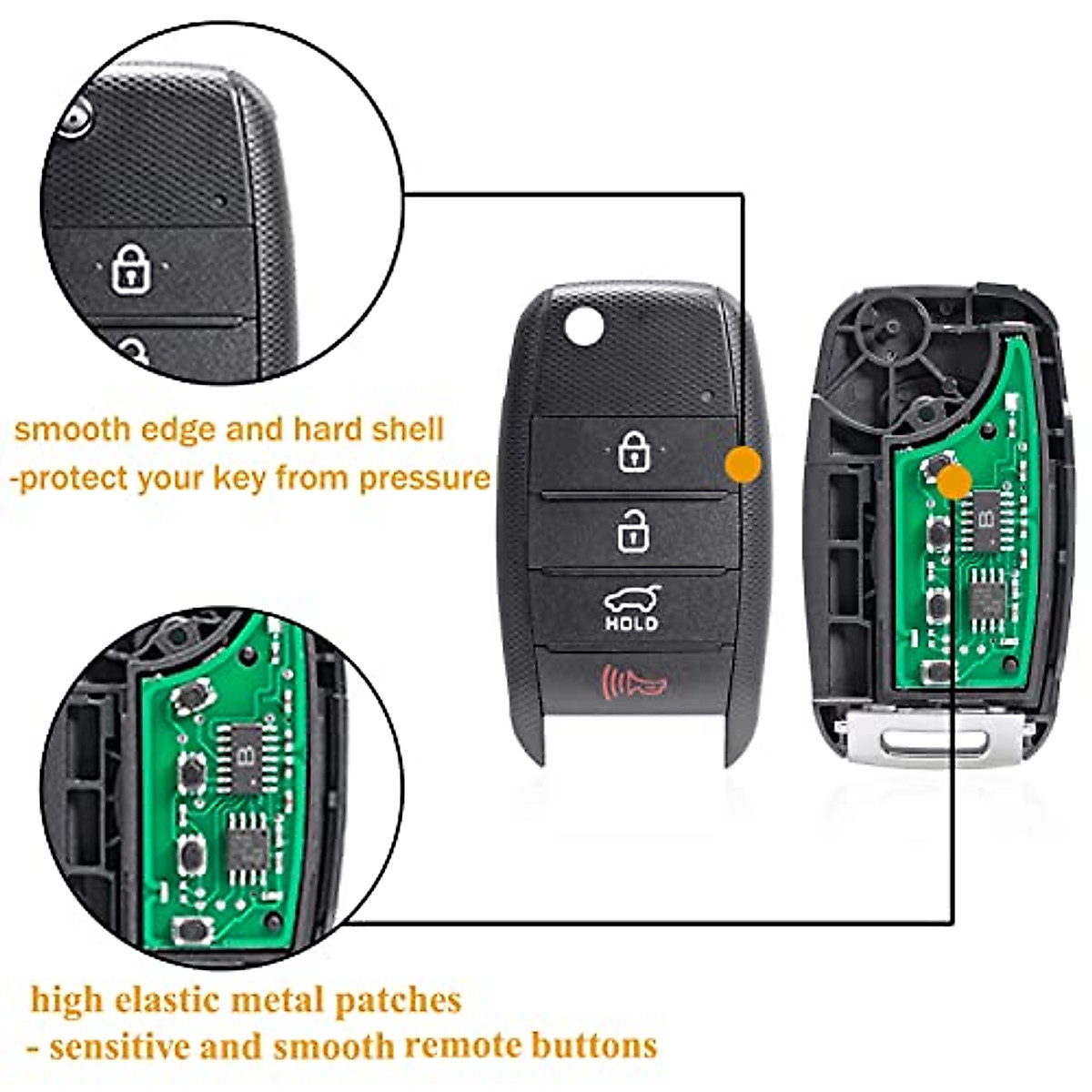 TOP-VIGOR 46 Chip Car Key Fob 4 Buttons, OSLOKA-910T Keyless Entry Remote Car Key Fob Replacement 433MHz Compatible with Kia Sorento 2015-2020 95430-C5101