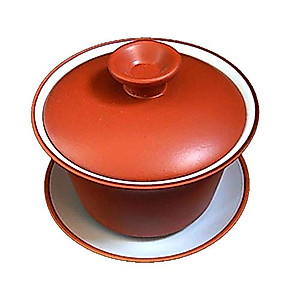 YXHUPOT Teacup Kungfu Zea bowl Zisha Red Clay black 4oz/130ml Cup Gaiwan Sancai Saucers (Red white)