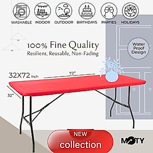 Fitted Rectangle Tablecloth for 6 Foot Tables – Reusable Elastic Edge Table Cover for Folding Banquet Tables – Washable 100% Polyester Fabric with Mitered Corners for Parties and Picnics (32x72 inch)