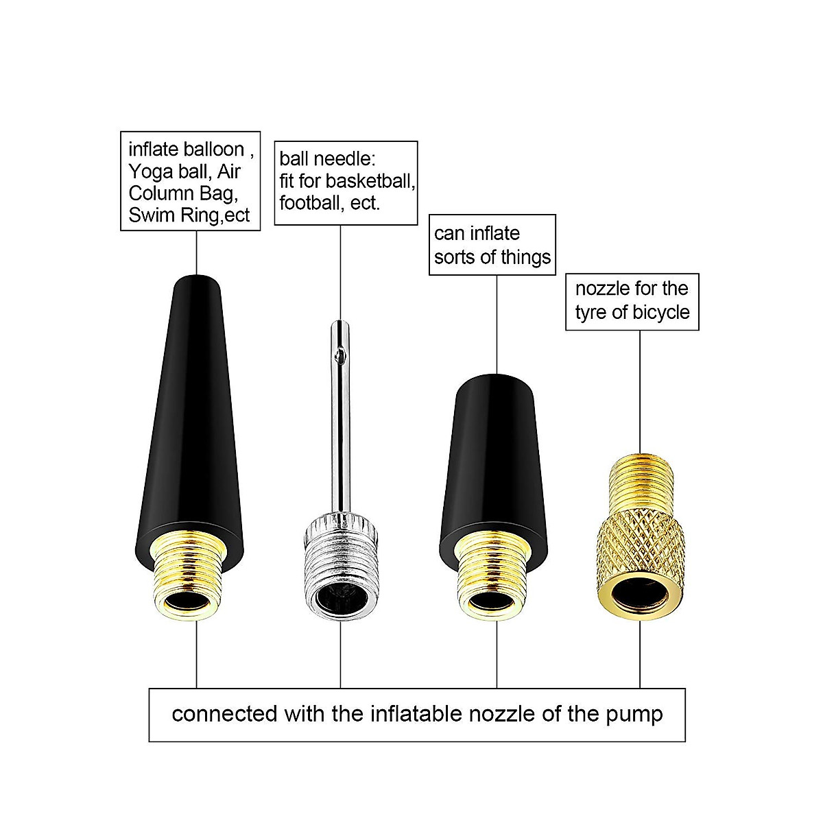 Flammi Bike Tire Valve Adapter Ball Pump Needle Balloon Nozzle Inflation Kit, Inflator Adapter Air Pump Accessories for Standard Pump or Air Compressor (4PCS Needle Nozzle Adapter Set)