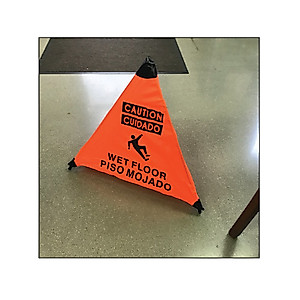 Orange Caution Wet Floor Sign (ENG/SPAN) Handy Cone w/Storage Tube "3-PACK"