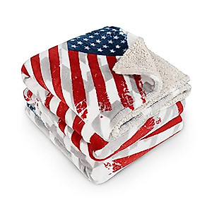 Catalonia Classic American Flag Blanket, Flannel Sherpa Throw, Fuzzy Reversible Blanket for Home Decor, 50" x 70"