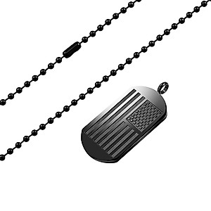 Edforce Stainless Steel American Flag We the People Dog Tag Pendant with 26" Ball Chain Necklace (Black America)
