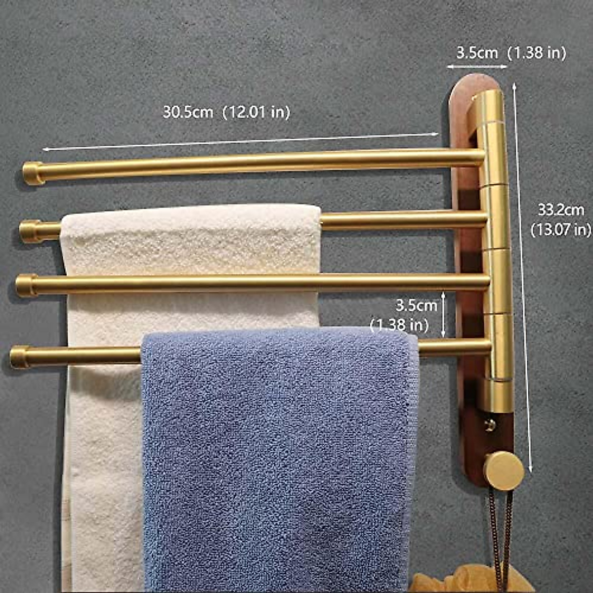 Wall Mounted Towel Racks for Bathroom, Swivel Wall Mounted Towel Bar with Hooks, Space-Aluminum Gold Towel Rack Wall Mounted for Bathroom / Kitchen (4 Arms)