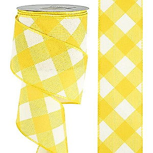 MEEDEE Yellow White Checkered Ribbon Christmas Wired Ribbon Yellow Burlap Ribbon 2.5 inch x 10 Yards for Christmas Tree Decoration Crafts Bows Making Wreath Wrapping Home Decor