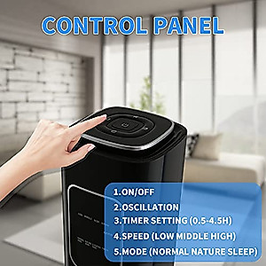 Antarctic Star Tower Fan Oscillating Fan Quiet Cooling Remote Control Powerful Standing 3 Speeds Wind Modes Bladeless Floor Fans Portable Bladeless Fan for Children Bedroom Kitchen Office BLACK