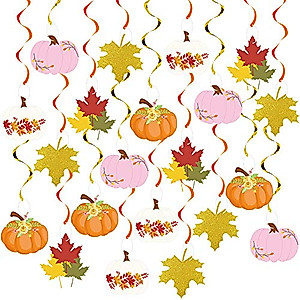 20Pcs Fall Party Hanging Decorations, Autumn Pumpkin Maple Leaf Thanksgiving Hanging Swirls Streamers, Fall Hanging Decorations for Little Pumpkin Baby Shower Fall Thanksgiving Birthday Party Supplies