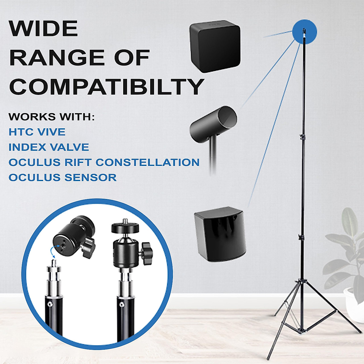 Skywin VR Tripod Stand Compatible with SteamVR Base Station 2.0 -for Sensor Stand, Base Station, and Oculus Rift Constellation (2 Stands)