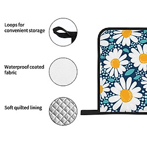 Oven Mitts and Pot Holders Sets of 4 High Heat Resistant Daisy Flowers Oven Mitts with Oven Gloves and Hot Pads Potholders for Kitchen Baking Cooking BBQ Non-Slip Cooking Mitts