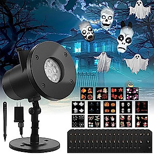 Thanksgiving Halloween Projector Lights Outdoor Halloween Ghost Projector Outdoor Light Projector Waterproof Halloween Decorations Outdoor Indoor with 14 Animated Pattern for Holiday Decoration