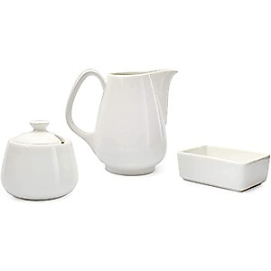 Darware Sugar and Creamer Set - 3-Piece Set w/Cream Pitcher, Sugar Bowl, Sweetener Packet Holder, White Ceramic Tea/Coffee Set
