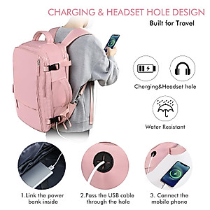 Beraliy Large Travel Backpack for Women, Personal Item Bag Airline Approved, Carry On Luggage, 17.3 inch Laptop Backpack, Waterproof Backpack,Hiking Backpack, Pink