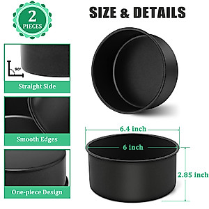 P&P CHEF 6 x 3 Inch Nonstick Cake Pan Set, 2-Piece Round Baking Cake Pans for Small Birthday Wedding Layer Cake, Deep Side & One-piece Design, Stainless Steel Core & Non Toxic, Black