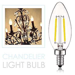 SHUWDKAR 2W LED Candelabra Bulb 25W Equivalent E12 Dimmable LED Bulbs Clear Filament Vintage Home Decoration Candle Light Bulbs B11 2700K Warm White,6 Pack