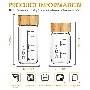ZDZDZ Small Glass Water Bottle, Wide Mouth Glass Bottle with Lid, 300ML/10oz Reusable Drinking Bottle for Milk Juice Smoothies