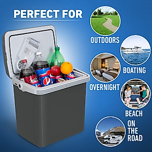 K-Box Electric Cooler and Warmer for Car and Home - 34 Quart (32 Liter) - Dual 110V AC House and 12V DC Vehicle Plugs (Grey)