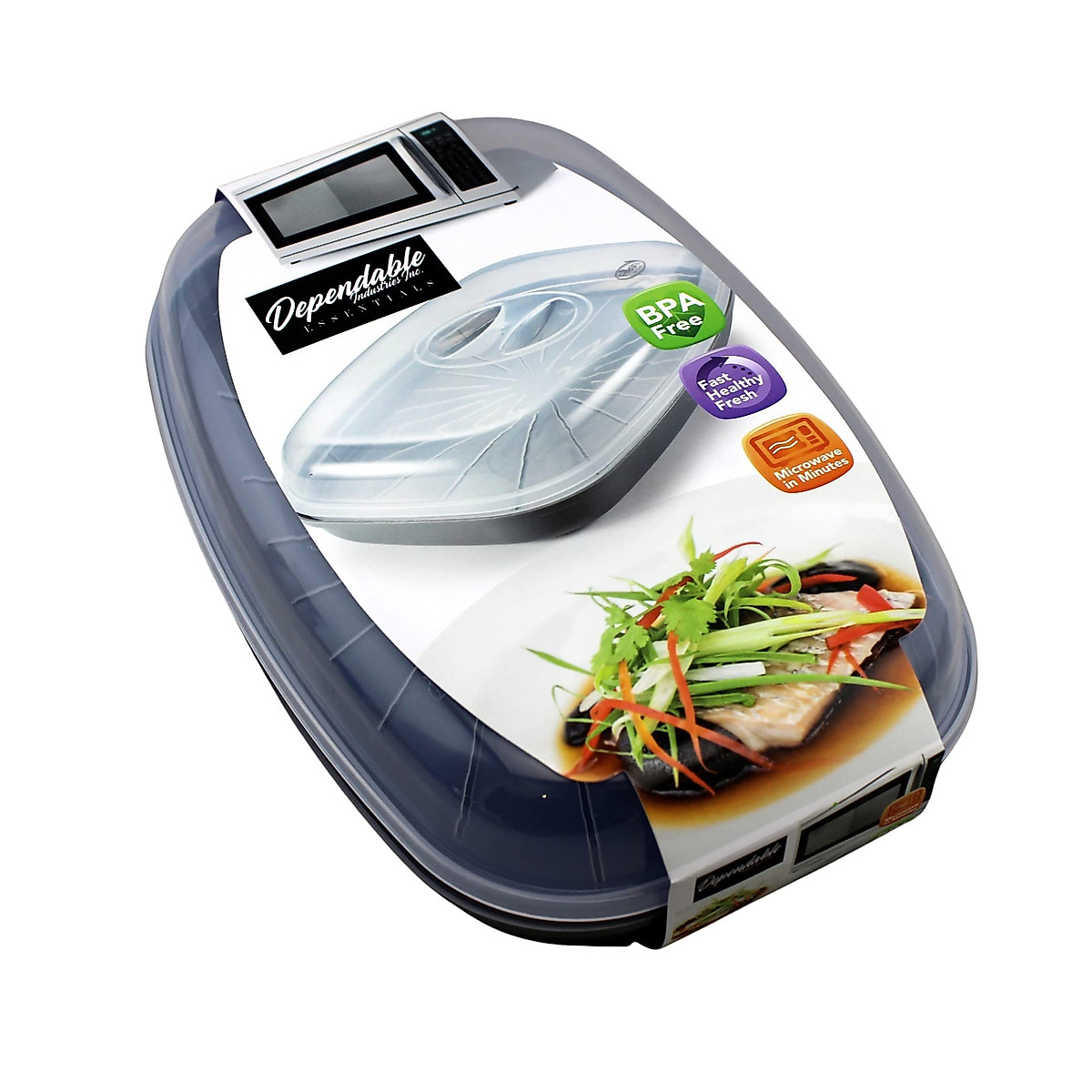 Dependable Industries inc. Essentials Microwave Fish Vegetables and Pasta Steamer BPA Free Cooks Healthy Steamed Fish in Minutes