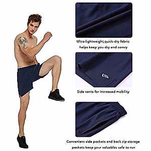 GGK Mens 5 Inch Running Shorts Lightweight Quick Dry Athletic Shorts for Workout Gym Training with Back Zipper Pockets Navy Blue