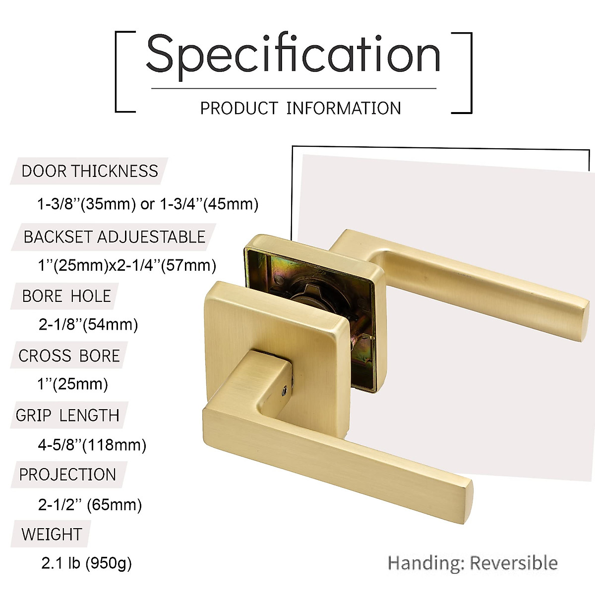 Linkaa Passage Door Handles Door Lever Gold Stain Brass for Hall or Closet, Keyless Door Lock, Square Shape Interior Door Handle. (1, Passage (No Lock))
