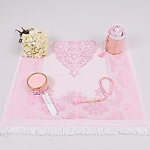 Islamic Elite Favors Personalized Muslim Lightweight Travel Prayer Rug Prayer Beads Set, Prayer Mat Tasbeeh Set, Ramadan Eid Hajj Umrah Wedding Birthday Graduation Mother's Day (Pink)