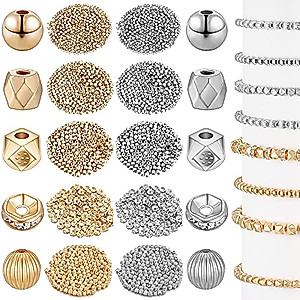 2000 Pieces DIY Assorted Spacer Bead Set Round Smooth Tiny Bead Diamond Ring Bead Cube Faceted Spacer Bead Corner Square Bead Loose Jewelry Bead for Bracelet Earring Necklace DIY Jewelry Craft Making