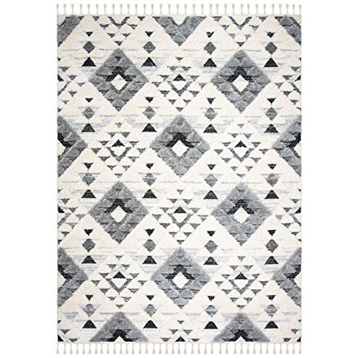 SAFAVIEH Moroccan Tassel Shag Collection 8' x 10' Ivory/Grey MTS688F Boho Non-Shedding Living Room Bedroom Dining Room Entryway Plush 2-inch Thick Area Rug