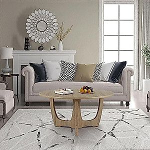 FINECASA Wooden Curved Leg Round Coffee Table , Accent Couch,Home Decoration, Living Room Tables, 35.5 x 18 Inches, Natural