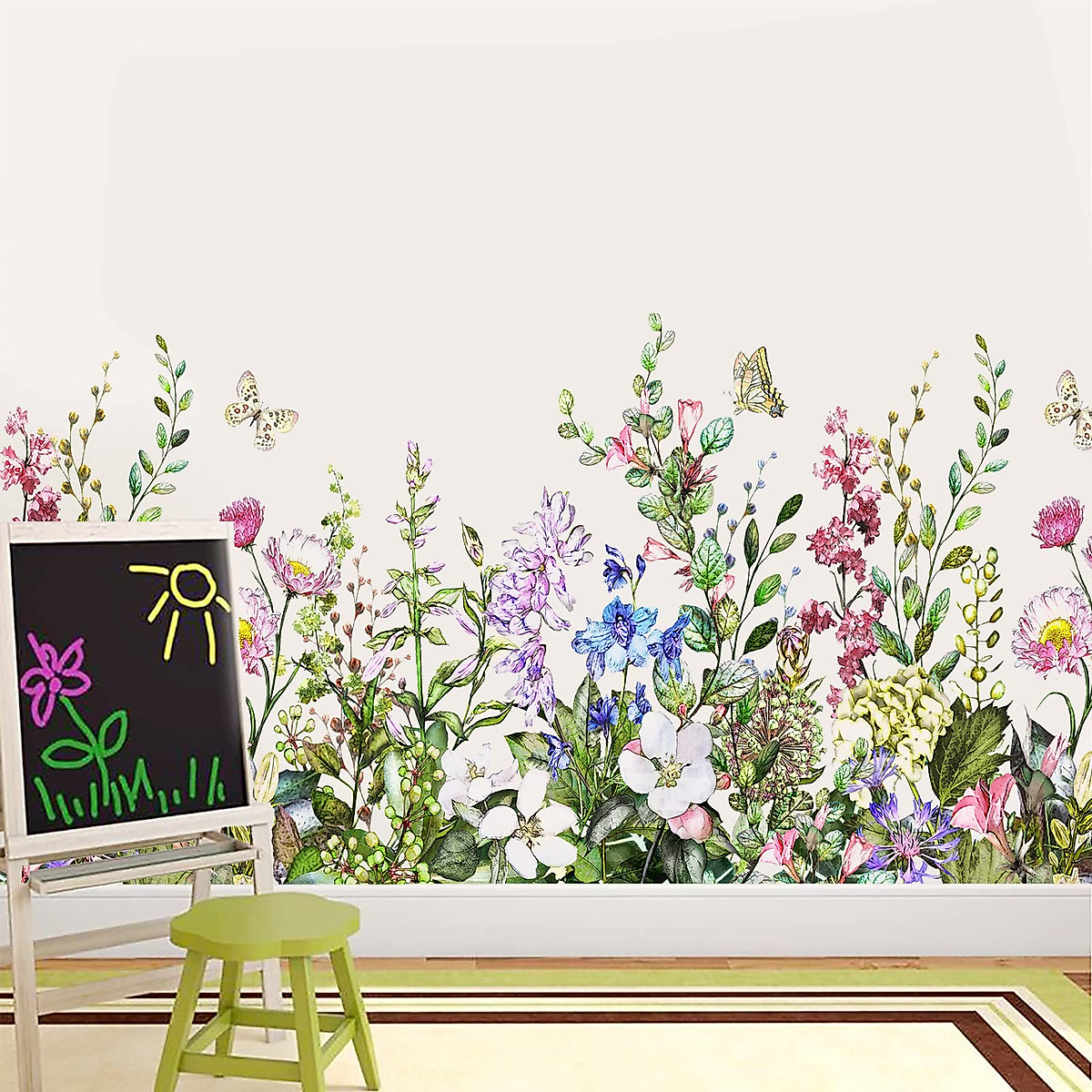 Sunflower Wall Decals Garden Butterfly Flower Wall Stickers Removable Peel and Stick Art Murals for Kids Room Nursery Classroom Living Room Bedroom Home Decoration (Sunflower)