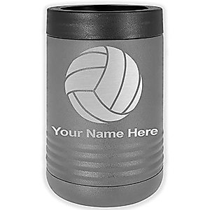 LaserGram Double Wall Insulated Beverage Can Holder, Volleyball Ball, Personalized Engraving Included (Standard Can, Gray)