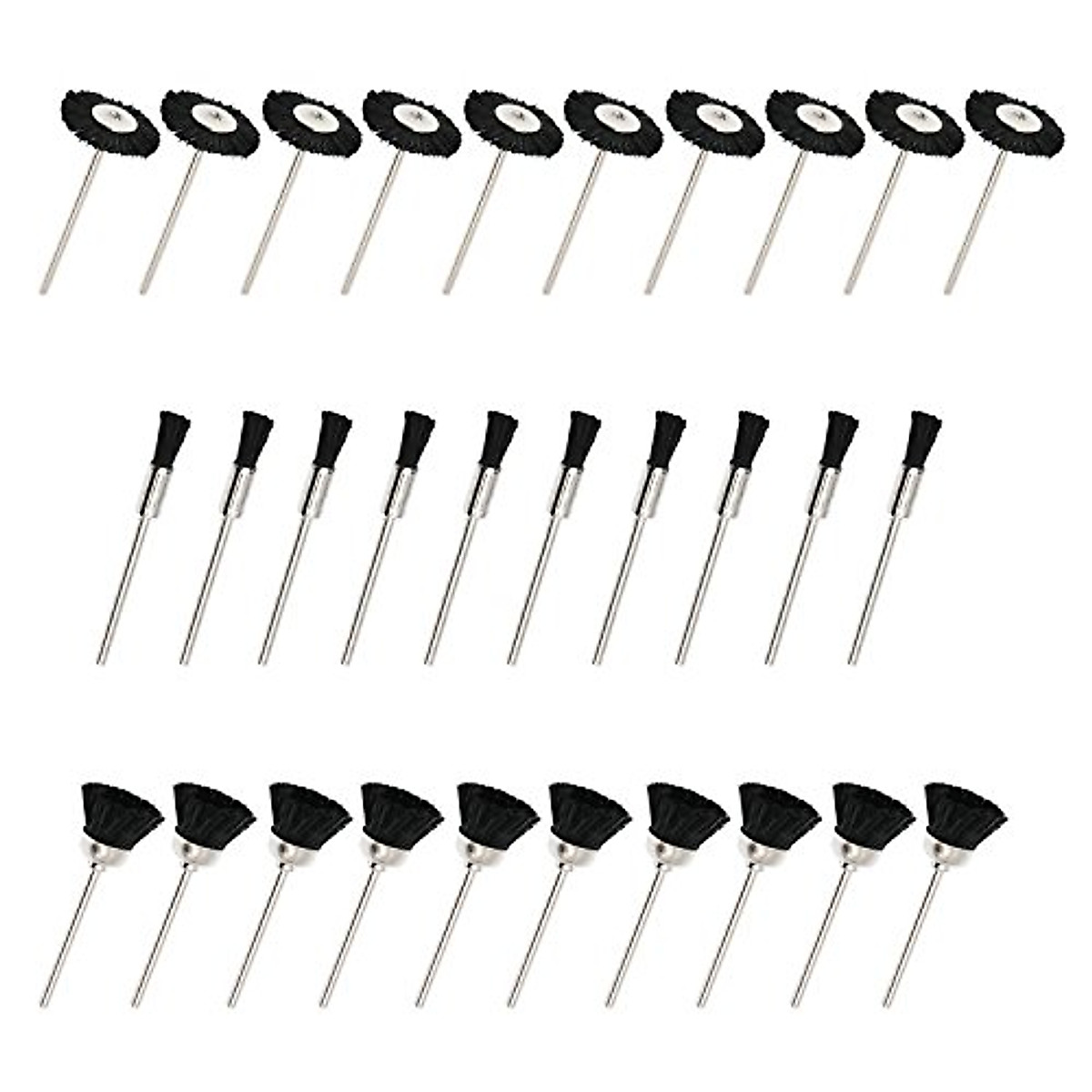 NIUPIKA Soft Nylon Bristle Brushes Cup Wire Brush Set Cleaning Polishing Accessories 2.35mm Shank for Rotary Drill Tools Pack of 30 Pieces