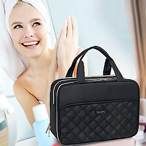 ELCUPA Travel Toiletry Bag, Travel Makeup Bag Organizer, Travel Size Toiletries Bag, Stand Up Cosmetic Bag for Travel Accessories, Full Sized Container, Black