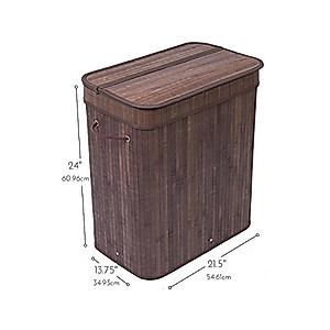 BIRDROCK HOME Double Laundry Hamper with Lid and Cloth Liner - Bamboo - Espresso - Easily Transport Laundry Basket - 2 Section Collapsible Hamper - String Handles