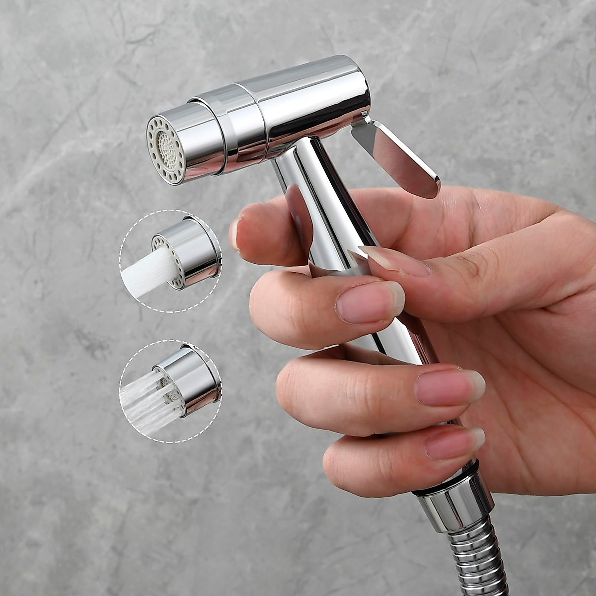 Tecmolog 2 Functions Bidet Toilet Sprayer Head Stainless Steel Bathroom Diaper Sprayer for Personal Hygiene, Chrome, WS024AD