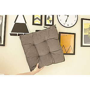 Nathime Soft Patio Outdoor Corduroy Chair Pad with Ties Home Decor Indoor Dining Chairs Cushion 18"×18"×3.6" Grey 1Pc