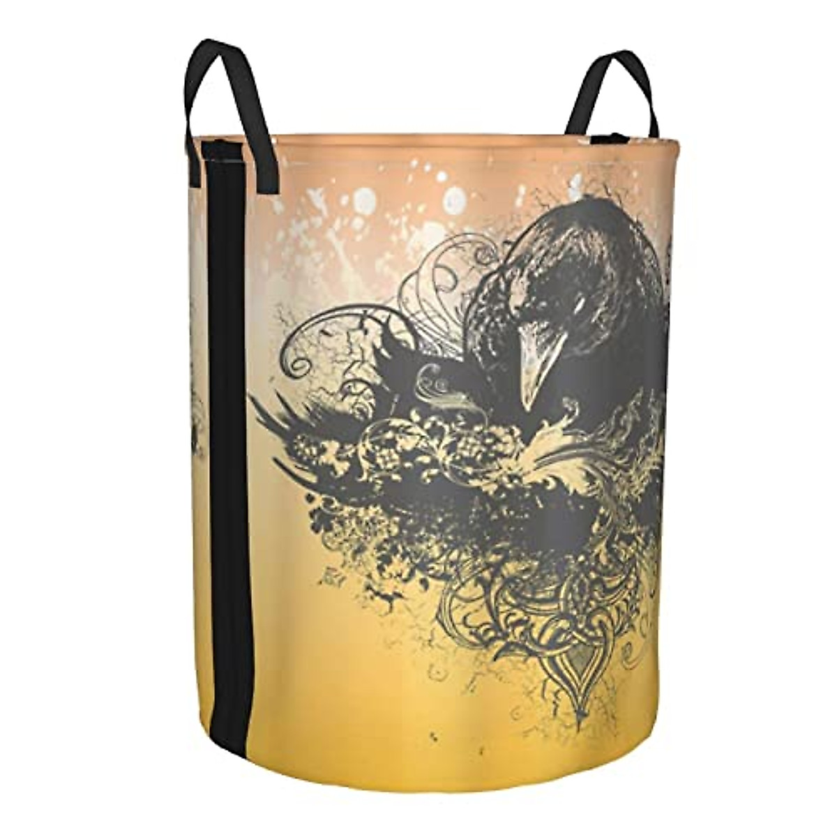 Laundry Basket,Halloween Theme Vector Of A Wicked Crow And Flowers,Large Canvas Fabric Lightweight Storage Basket/Toy Organizer/Dirty Clothes Collapsible Waterproof For College Dorms-Large