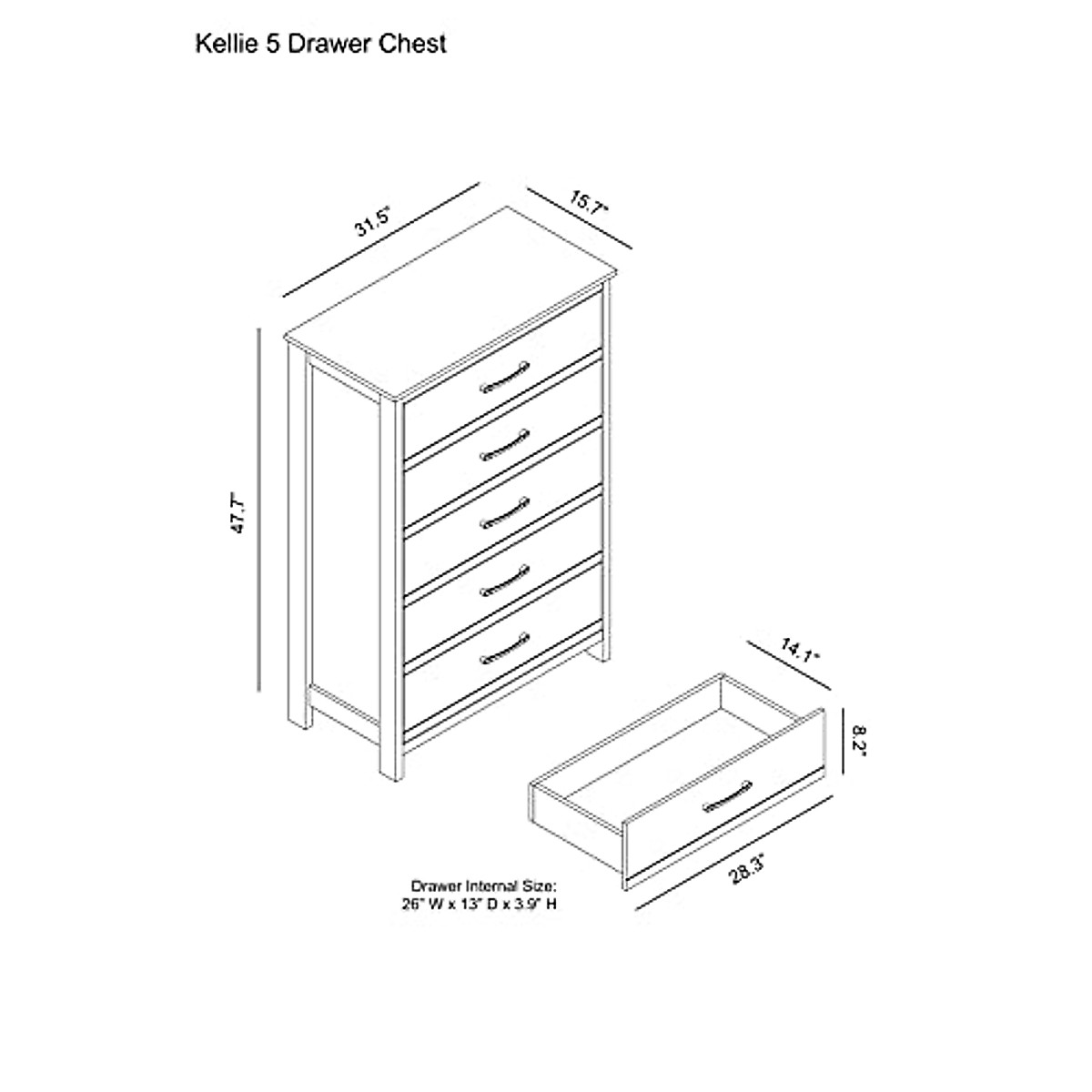 Galano Kellie 5 Drawer Dresser - Dressers - Dressers & Chest of Drawers - Dresser for Bedroom - Dresser Organizer - Tall Dresser - Wood Dresser - Ultra Fast Assembly - Dusty Grey Oak