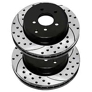 KUDTGEO Rear Drilled Slotted Brake Rotors Black Pair For 2003-2019 Infiniti Nissan, 2pc Disc Brake Rotor Set Rear Left Driver and Right Passenger Side Black Electrolysis Coated Steel Performance
