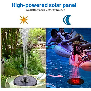 𝗦𝗼𝗹𝗮𝗿 𝗙𝗼𝘂𝗻𝘁𝗮𝗶𝗻 𝗣𝘂𝗺𝗽 𝗕𝗶𝗿𝗱 𝗕𝗮𝘁𝗵 - 3W Bird Bath Fountains Solar Power Water Fountain Pump with Color LED Light, 7 Nozzles & 4 Fixers for Garden Birdbath Pond Outdoor Pool