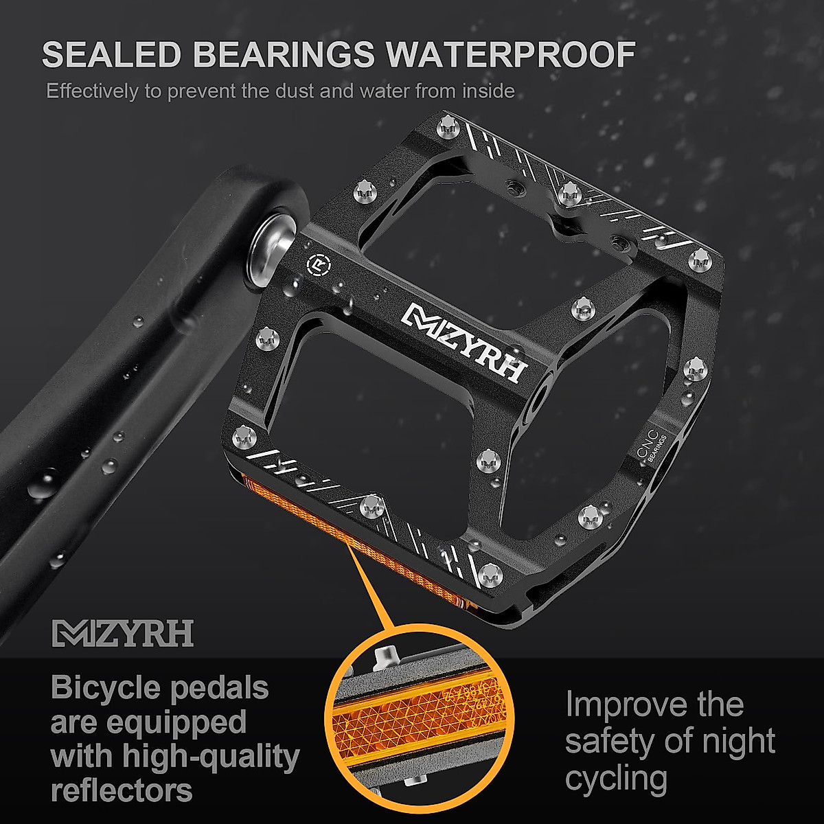 MZYRH Mountain Bike Pedals MTB Pedals,9/16" Non-Slip Lightweight Aluminum Alloy Bicycle Pedals for Road Mountain BMX MTB (Black)