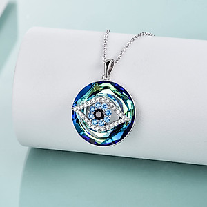 WINNICACA Evil Eye Necklace for Women Valentines Day Gifts for Her Sterling Silver Protection Pendant Necklace with Blue Crystal Nazar Jewelry Birthday Mothers Day gifts for sisters her mother