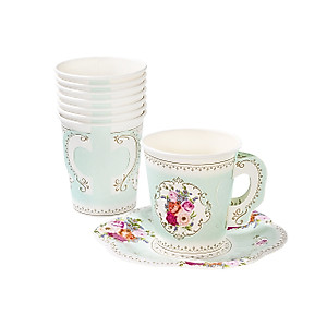 Talking Tables Truly Scrumptious Vintage Floral and Blossom Party Paper Tea Cups and Saucer Sets (12 Cups + 12 Saucers)