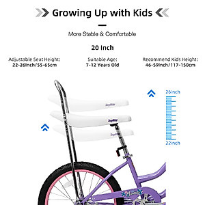 JOYSTAR 20 Inch Girls Bike with Training Wheels, Banana Seat Bike for Girls Ages 7-12 Years Old, Kids' Girls Bicycle with Front Handbrake and Coaster Brakes, Kickstand Included Purple
