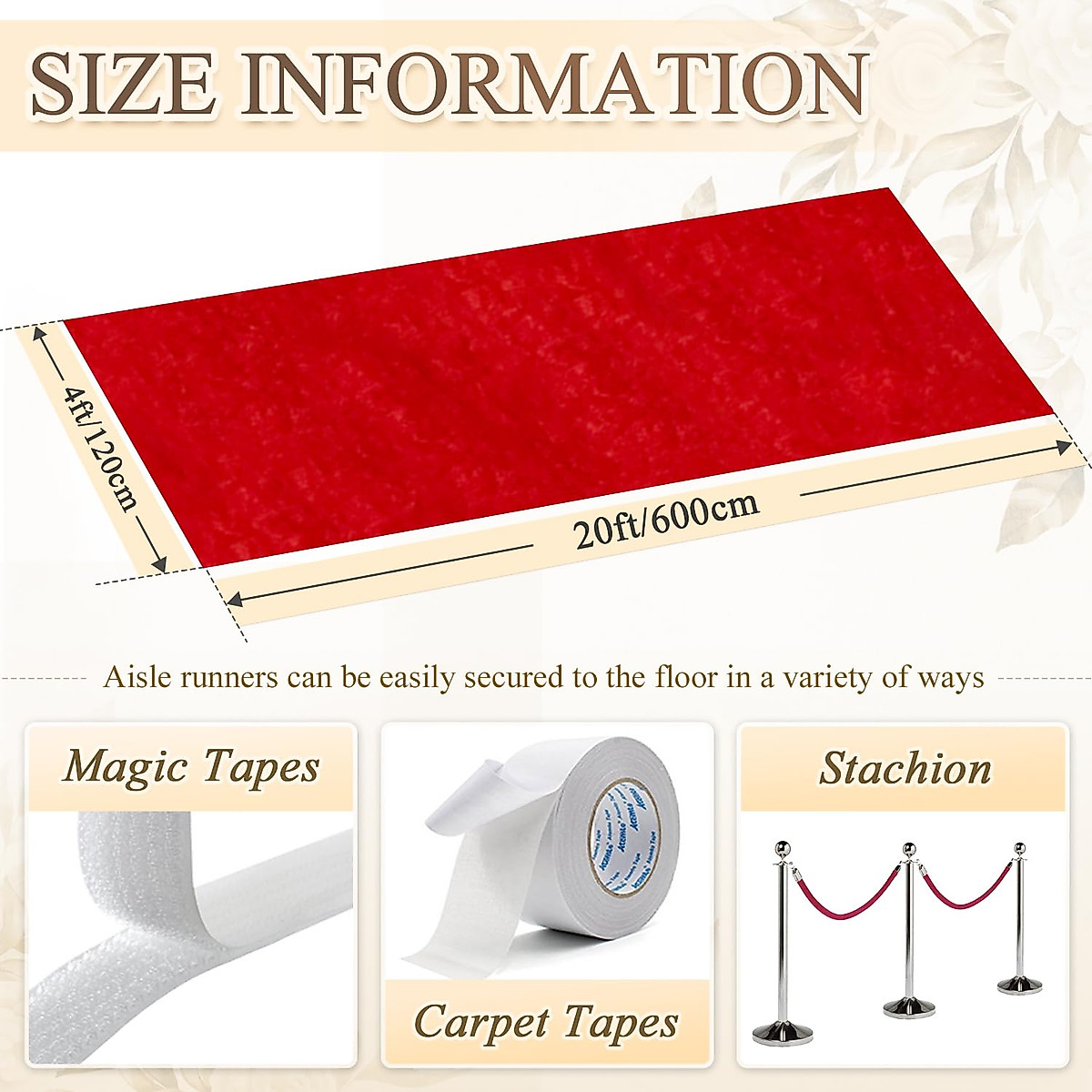 FANPROMS Red Carpet Runner for Party 4FTx20FT Aisle Runner for Wedding Velvet Aisle Floor Runner Include Carpet Tapes Decorative Wedding Runway Carpet for Parties Prom Anniversary Beach Carpet Rug