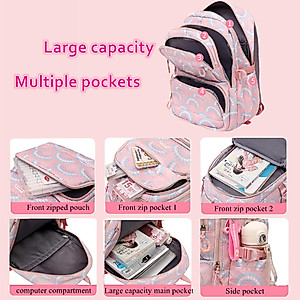 Mfikaryi 3PCS Girls Rolling Backpack Elementary Student Schoolbag Travel Trolley Bag Wheeled Bookbag with Lunch Box