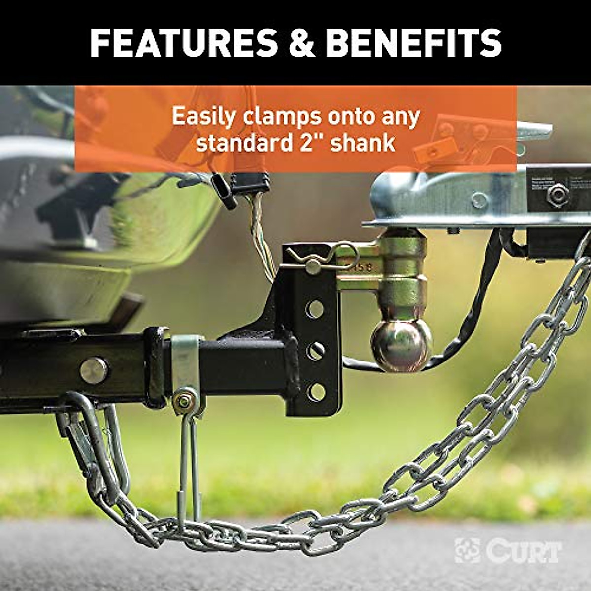 CURT 45806 Trailer Safety Chain Holder Bracket for 2-inch Shank, Bolt-On Steel Hanger Hooks